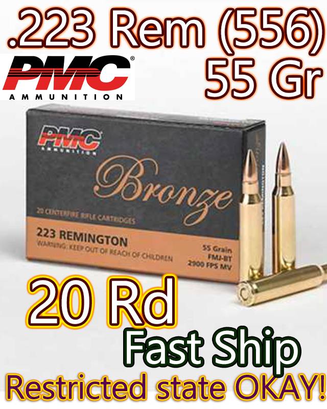 PMC 223A Bronze 223 Rem 55 gr Full Metal Jacket Boat Tail (FMJBT) 20 Bx ...
